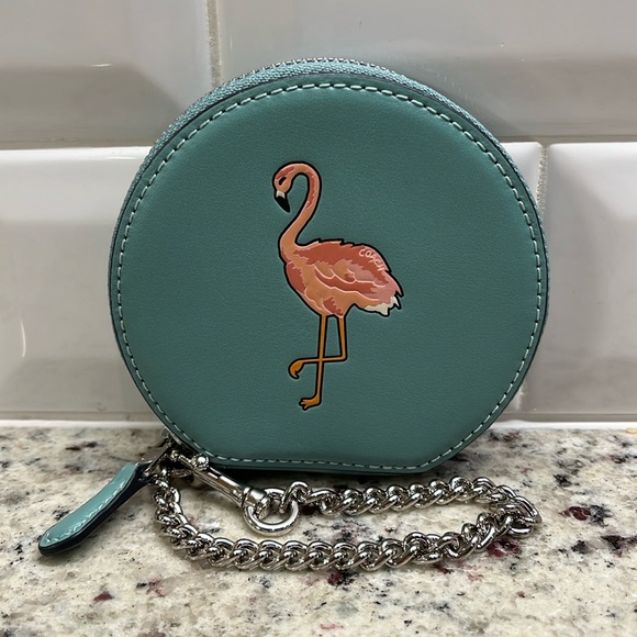 Coach | Accessories | Coach Flamingo Zippered Coin Case With Chain Nwt ...